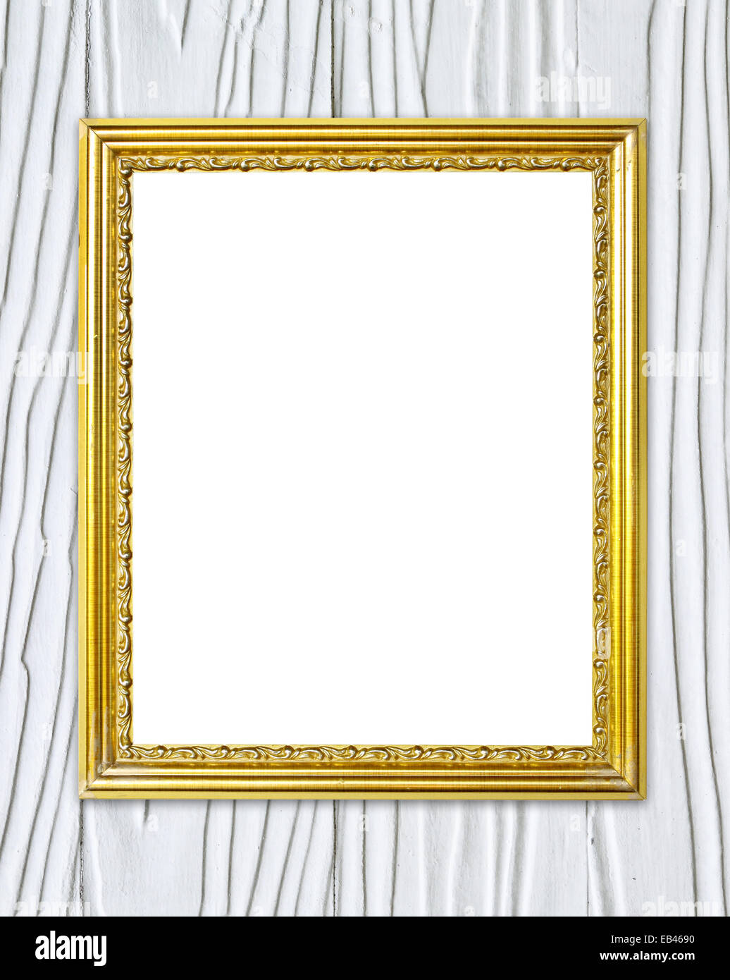 blank golden frame on wood wall background Stock Photo - Alamy