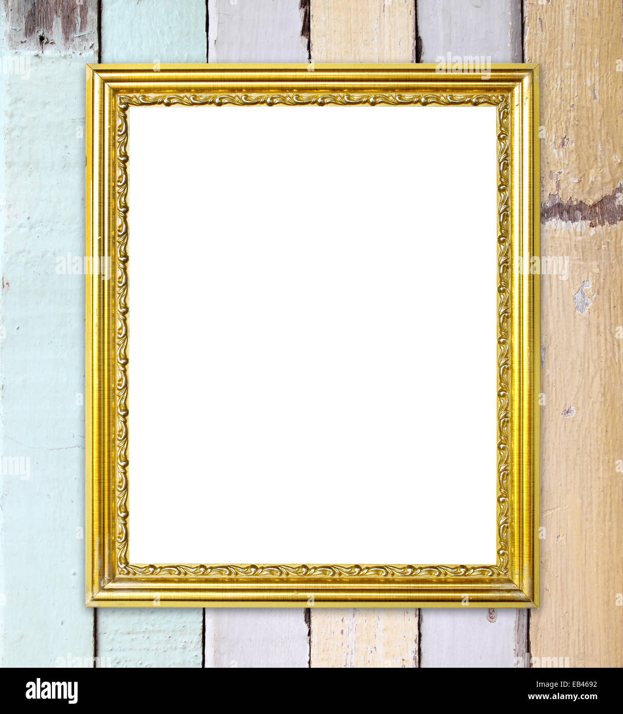blank golden frame on wood wall background Stock Photo - Alamy