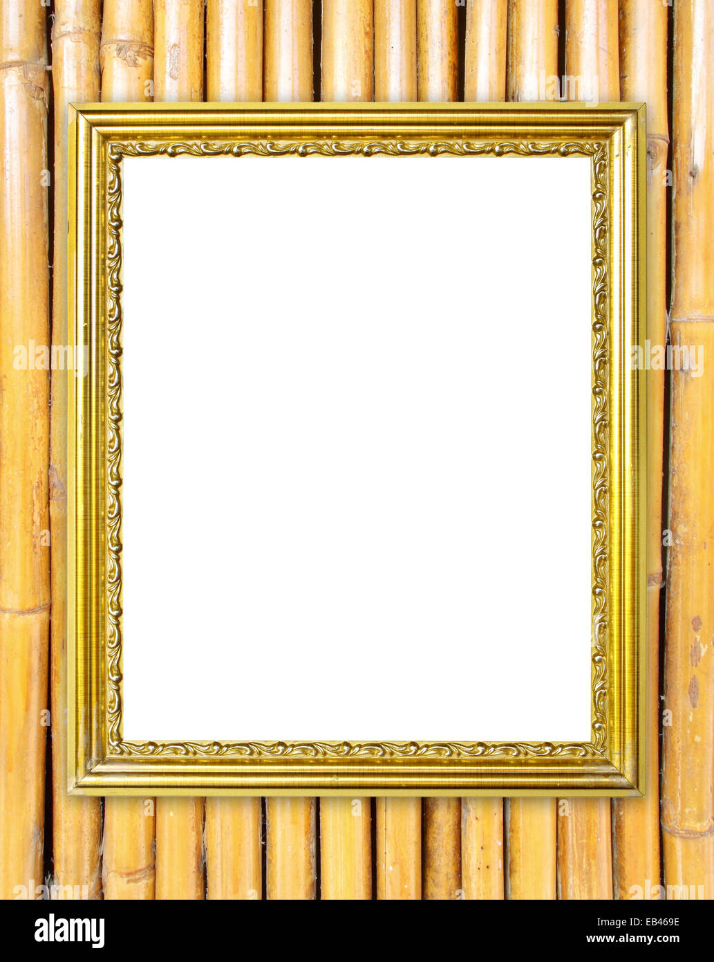 blank golden frame on bamboo wall background Stock Photo - Alamy