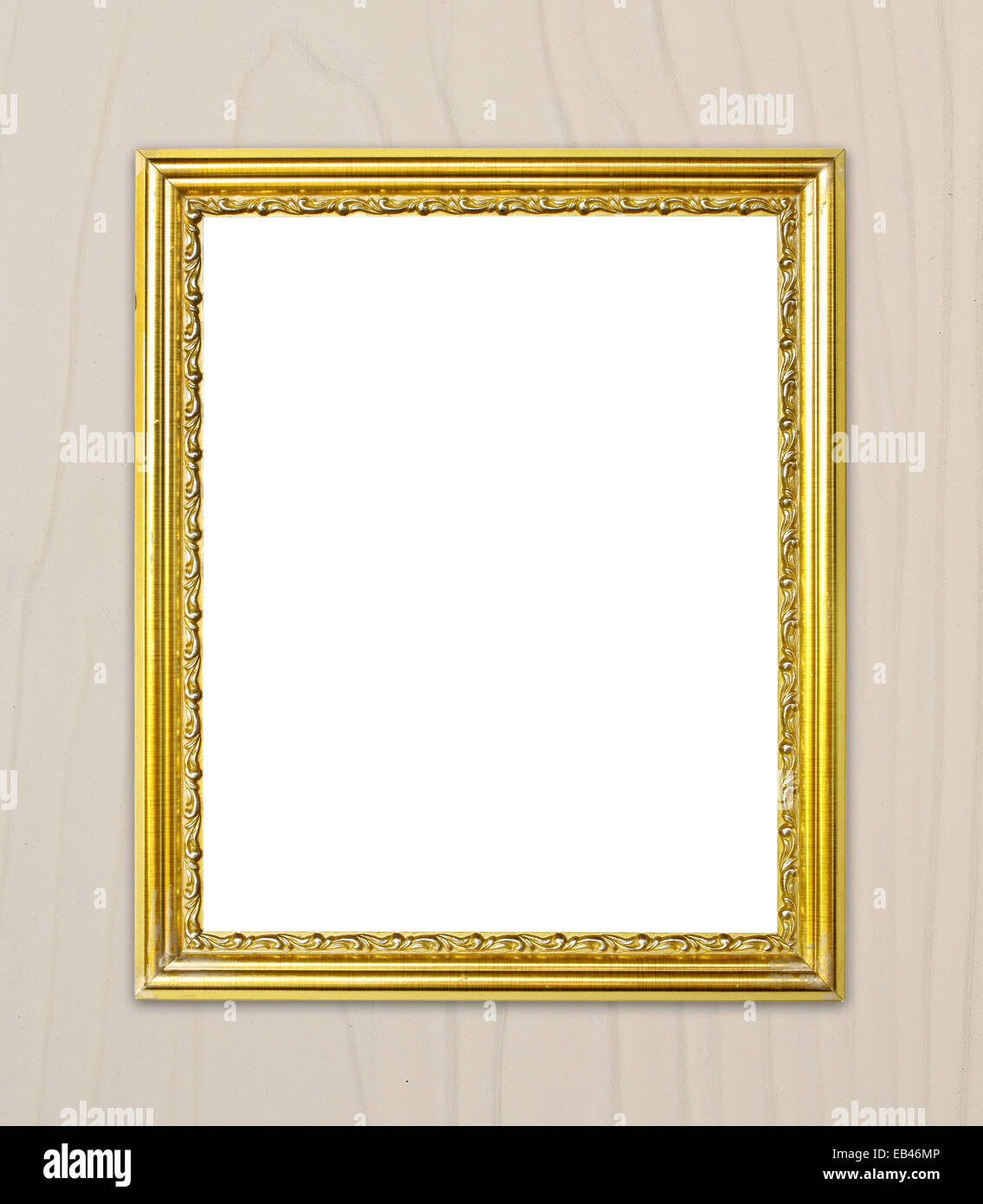 blank golden frame on wood wall background Stock Photo - Alamy