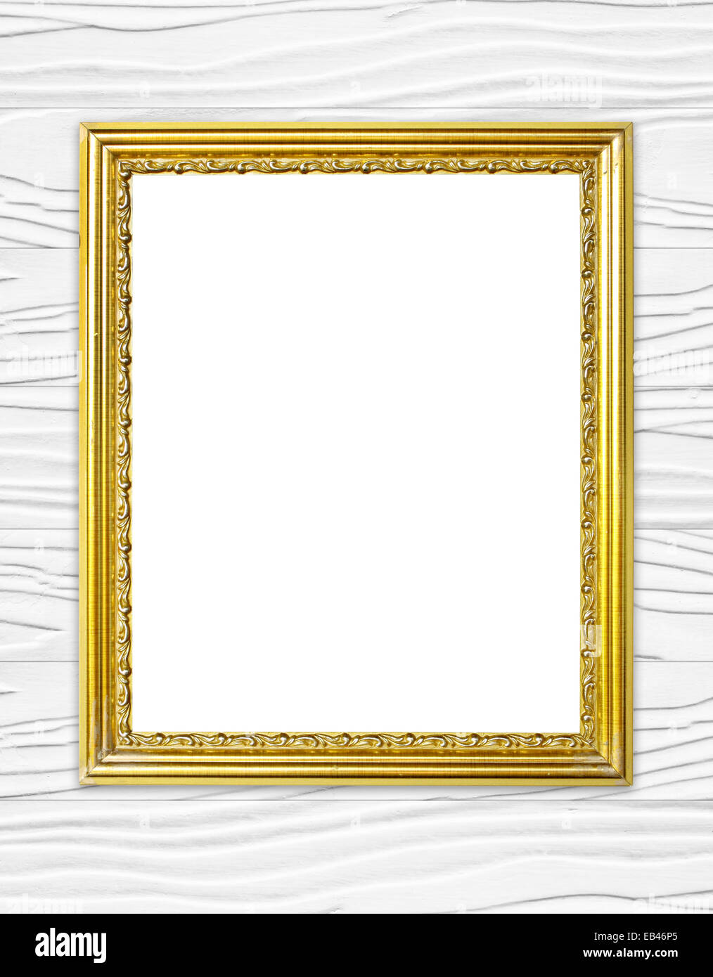 blank golden frame on wood wall background Stock Photo - Alamy