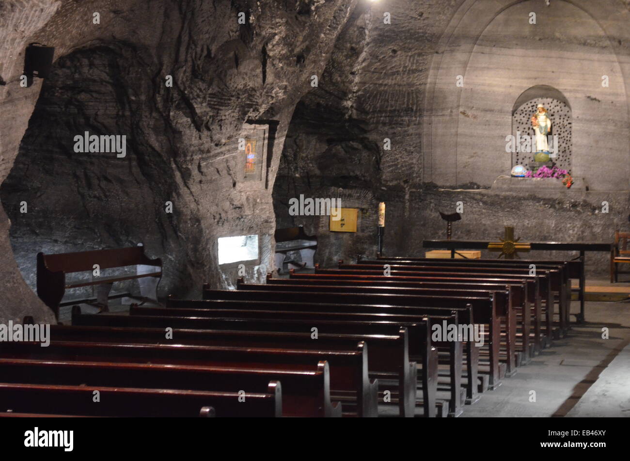 The underground chapel inside the Zipaquira Salt Cathedral, near Bogota ...