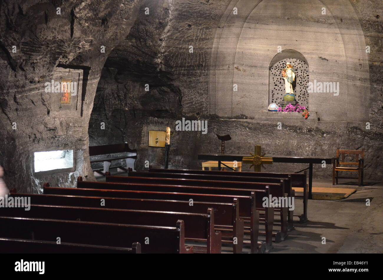 The underground chapel inside the Zipaquira Salt Cathedral, near Bogota ...
