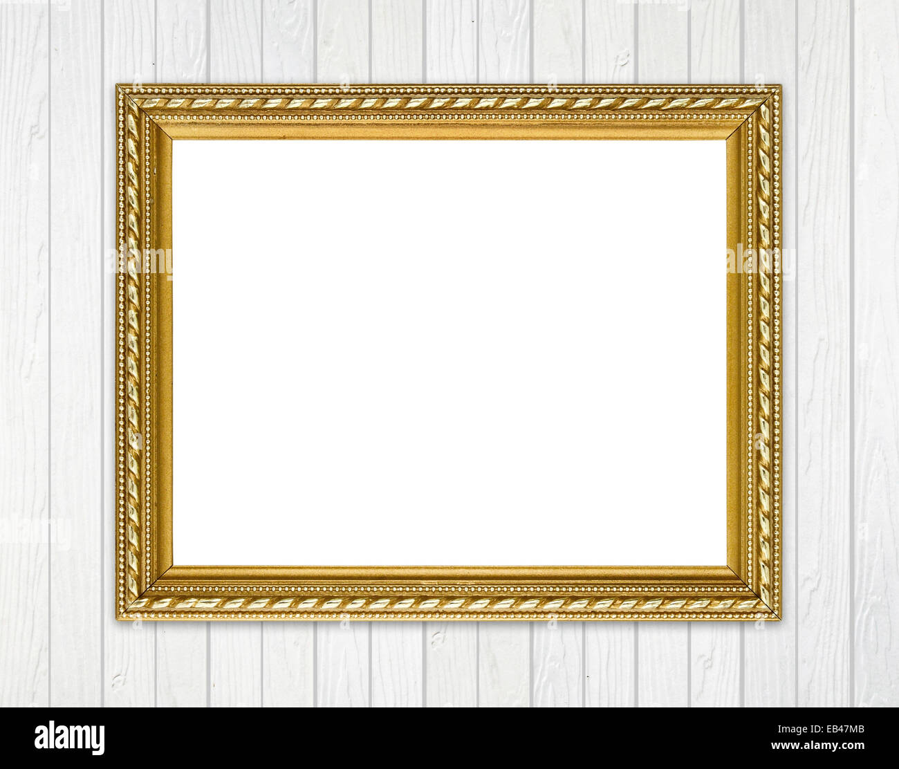 blank golden frame on wood wall background Stock Photo - Alamy