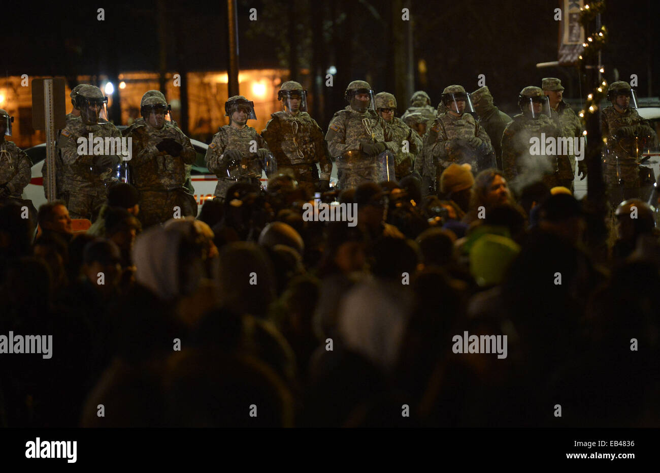 Ferguson, USA. 25th Nov, 2014. Members of National Guard in riot gear ...