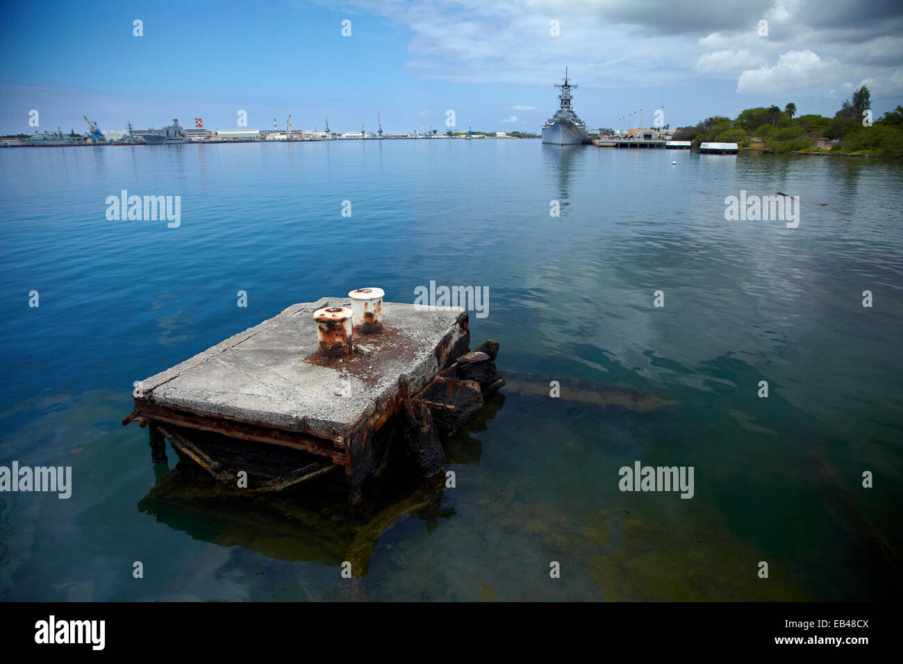 Wreck of USS Arizona, and USS Missouri in distance (site of Japanese ...