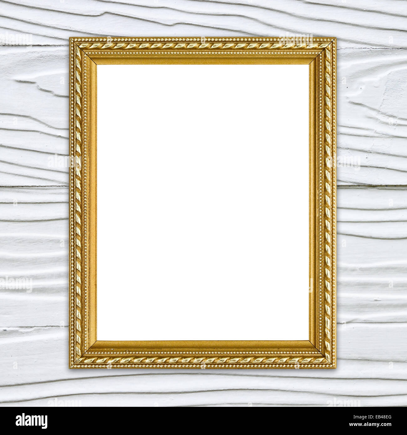 blank golden frame on wood wall background Stock Photo - Alamy
