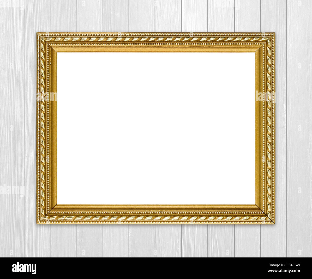 blank golden frame on wood wall background Stock Photo - Alamy