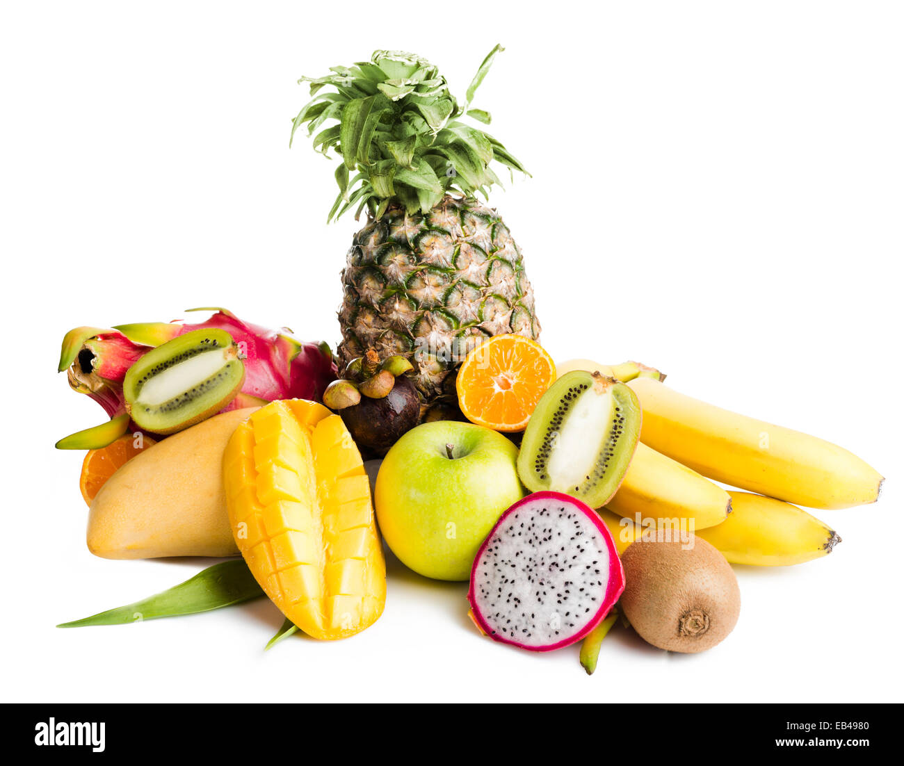 Composition of exotic fruits isolated on white Stock Photo - Alamy