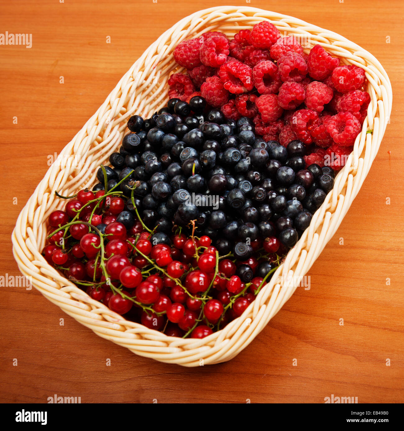 Mix of different berries in basket Stock Photo - Alamy