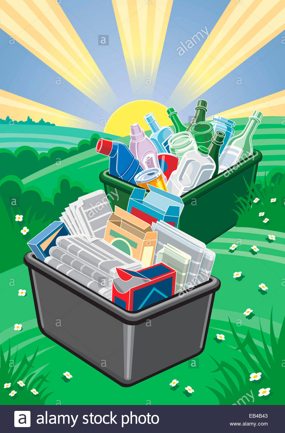 Recycling Containers Glass Paper Plastic Stock Photos & Recycling ...