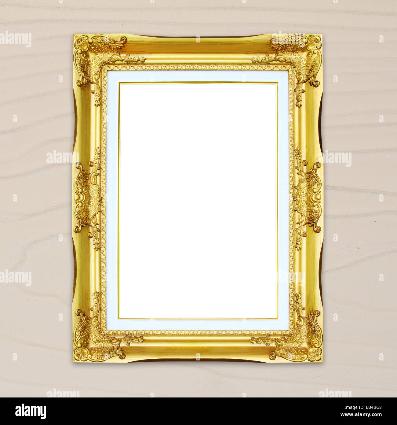 blank golden frame on wood wall background Stock Photo - Alamy
