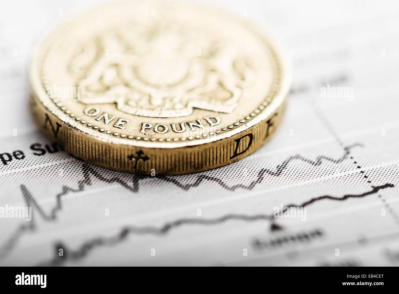 One pound coin on fluctuating graph. Rate of the pound sterling Stock ...