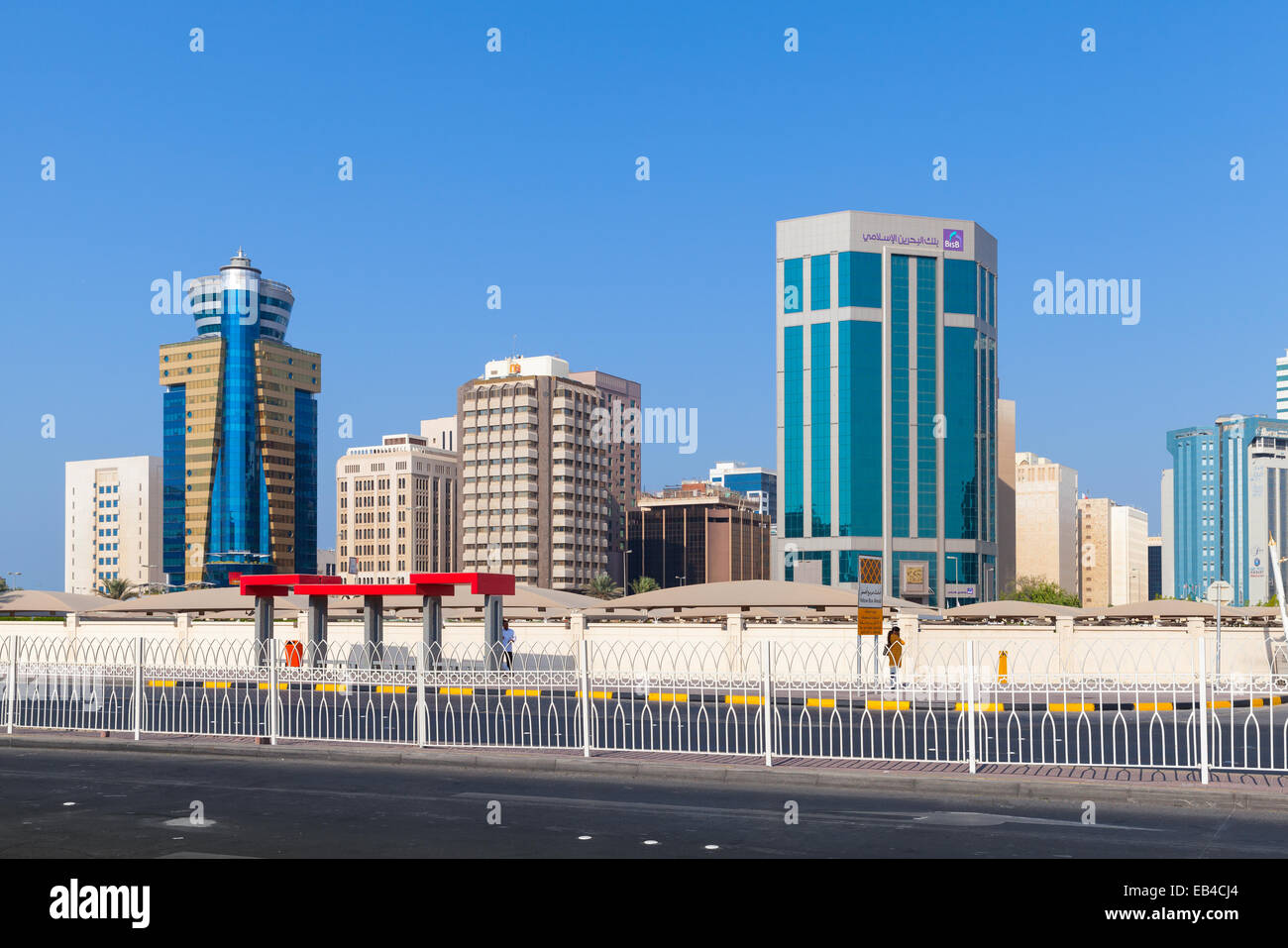 Manama, Bahrain - November 20, 2014: 1708 Road. Modern office buildings ...