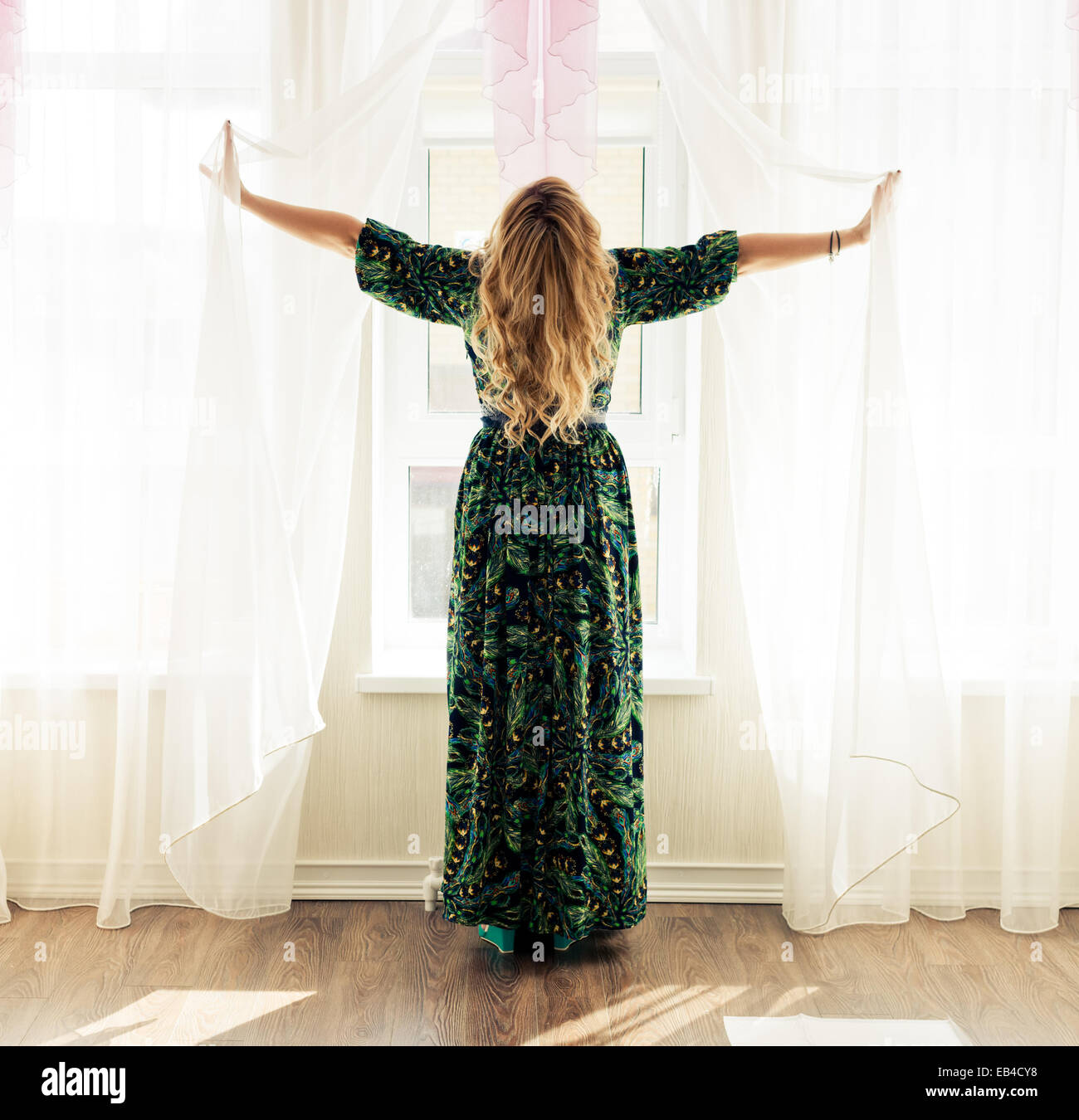 Portrait of beautiful young girls in the interior of the window Stock ...