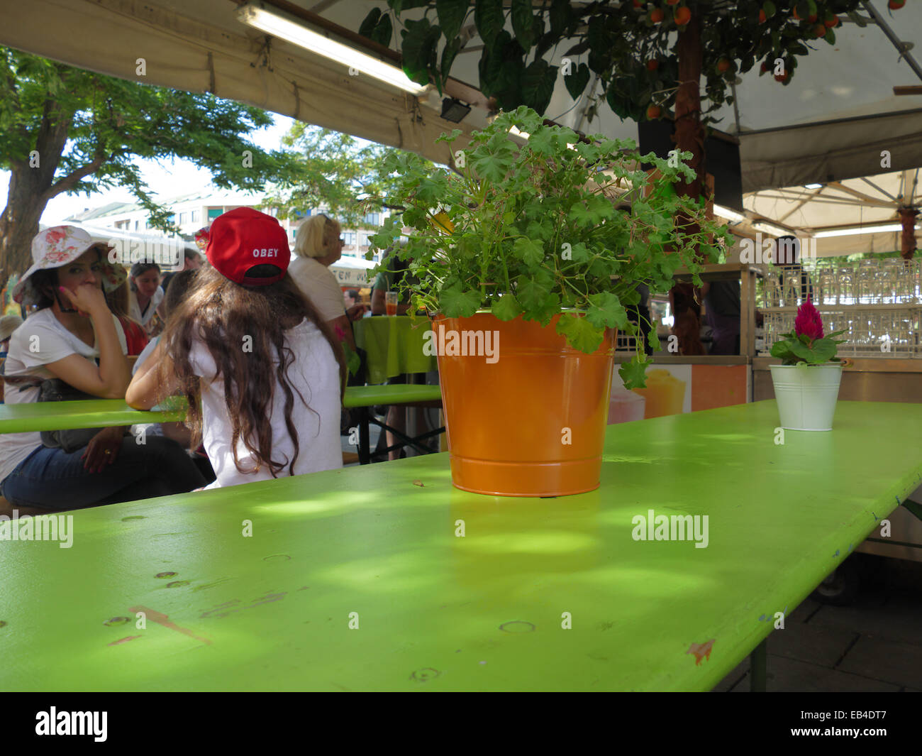 Fruit juice vendor Viktualienmarkt open air market Munich Germany ...
