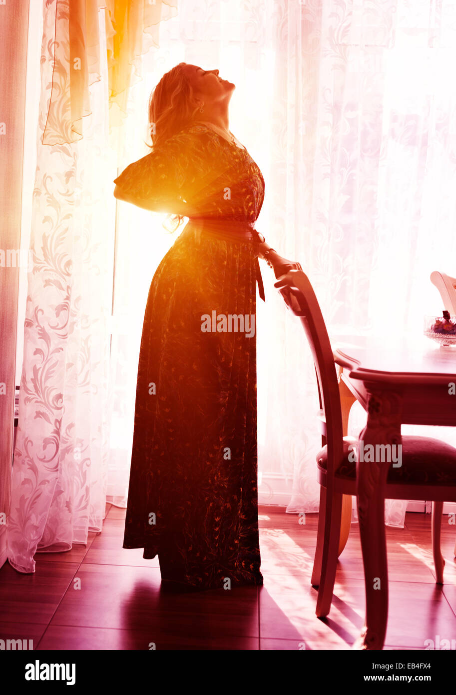 Portrait of beautiful young girls in the interior of the window Stock ...