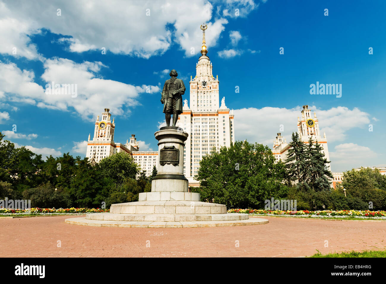 Lomonosov monument and main building of Moscow state University Stock ...