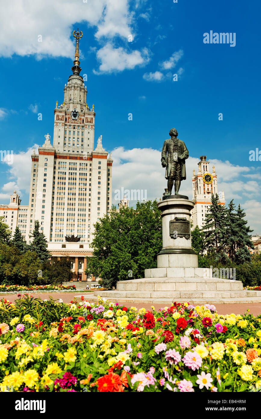 Lomonosov monument and main building of Moscow state University Stock ...