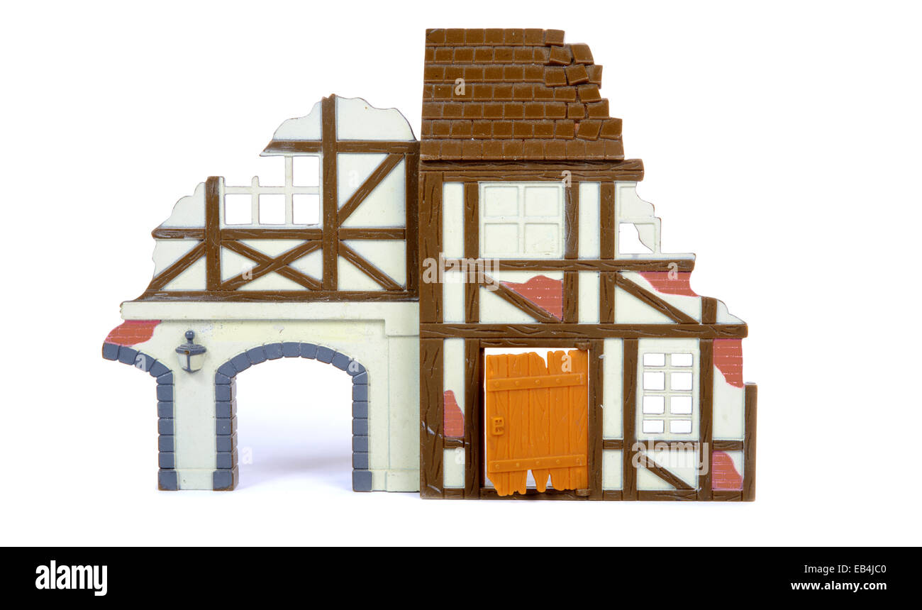 ruined house in scale model on the white background Stock Photo - Alamy