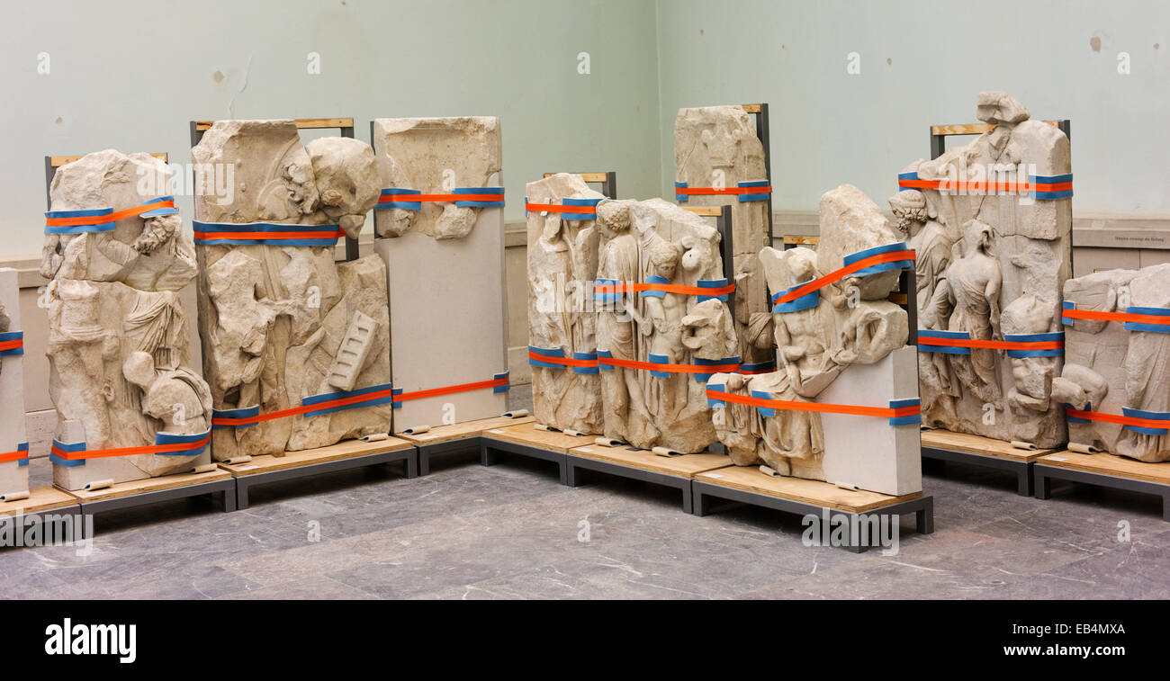 Pieces of an exhibit wait to be assembled in Berlin's Pergamon Museum ...