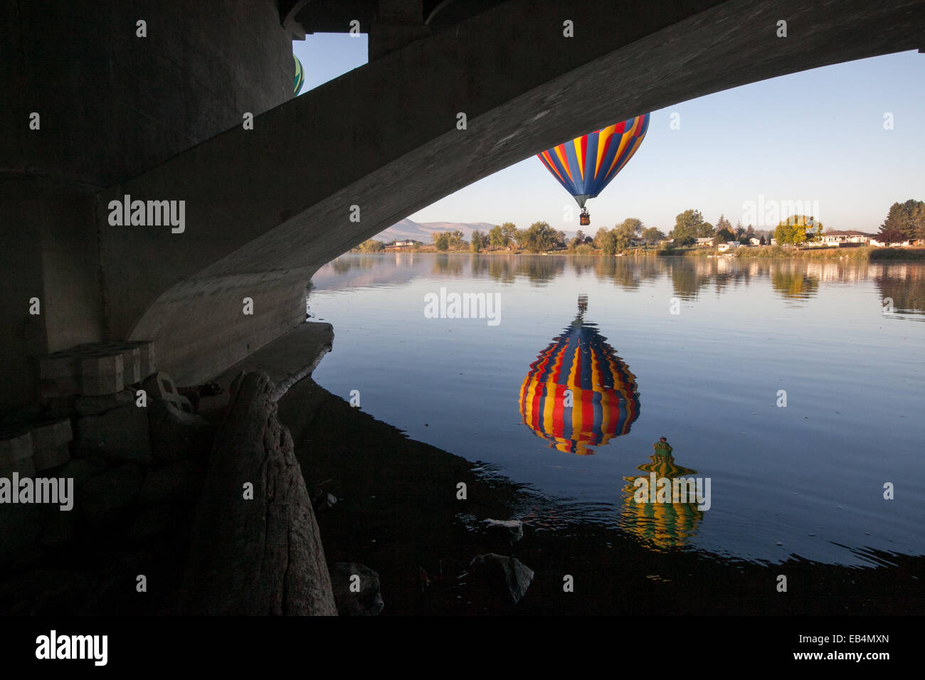 Seen from below a bridge, a hot air balloon from the Prosser Balloon ...