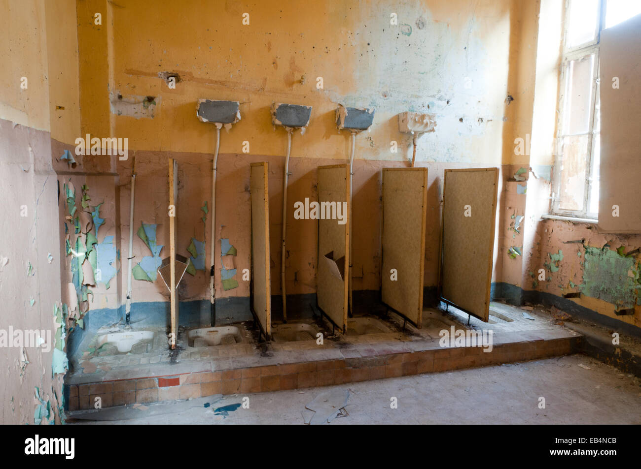Toilet cubicles in Beelitz Heilstaetten former German TB hospital and ...