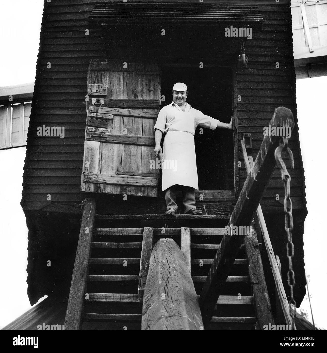 The miller stands on the steps of Outwood Mill Surrey 1960's Stock ...