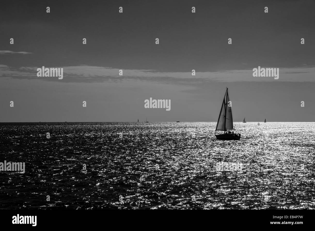 Sea boat sailing Black and White Stock Photos & Images - Alamy