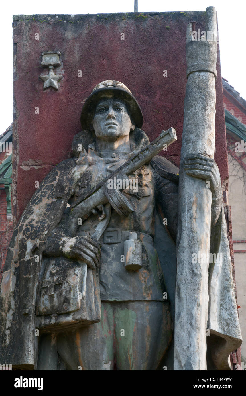 Soviet military statue of stretcher bearer outside Beelitz Heilstaetten ...