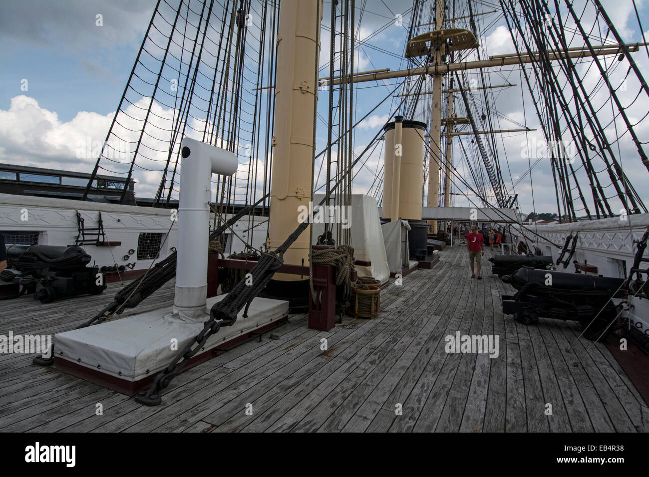 Visitors on the deck of the Fregatten Jylland as part of a guided tour ...