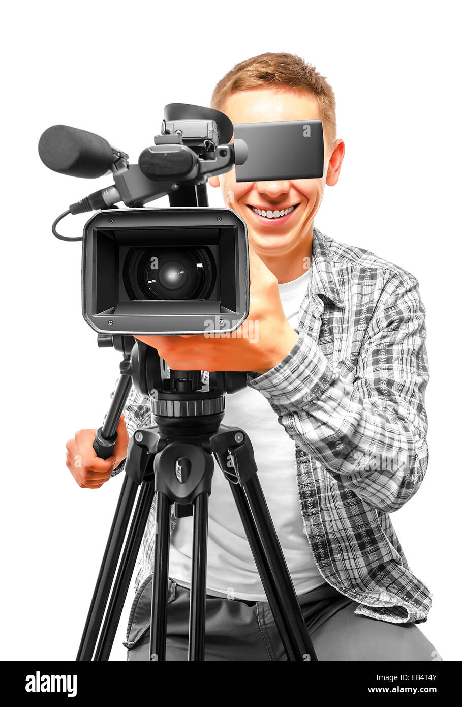 Video operator isolated on a white background Stock Photo - Alamy