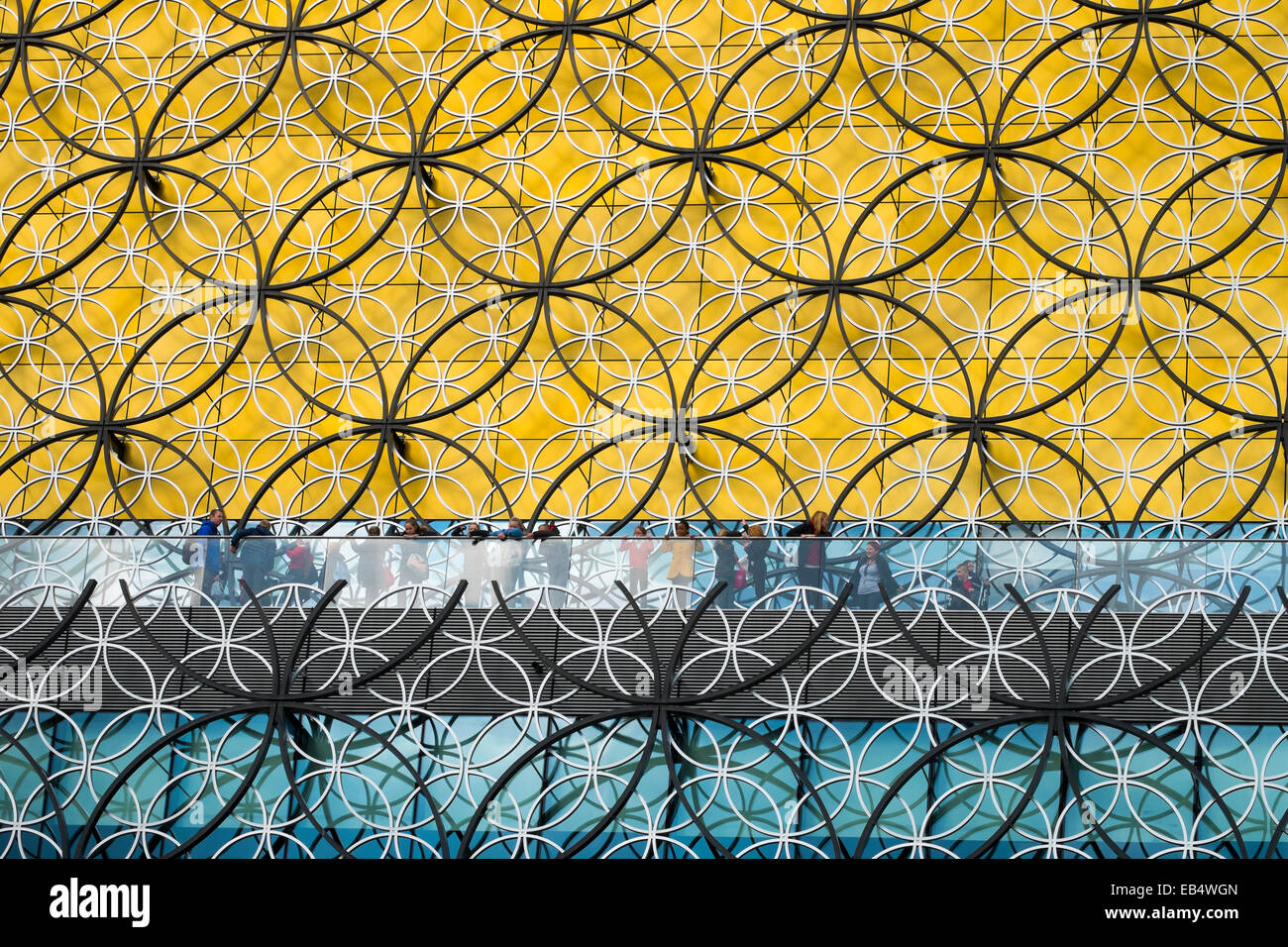 Visitors on a balcony at the Library of Birmingham, West Midlands ...