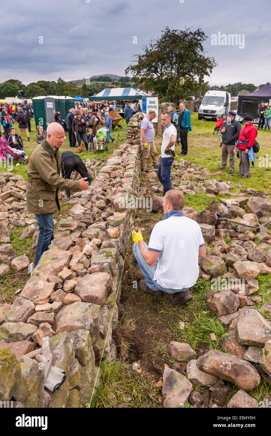 A drystone wall building competition at Reeth show , Swaledale in the ...