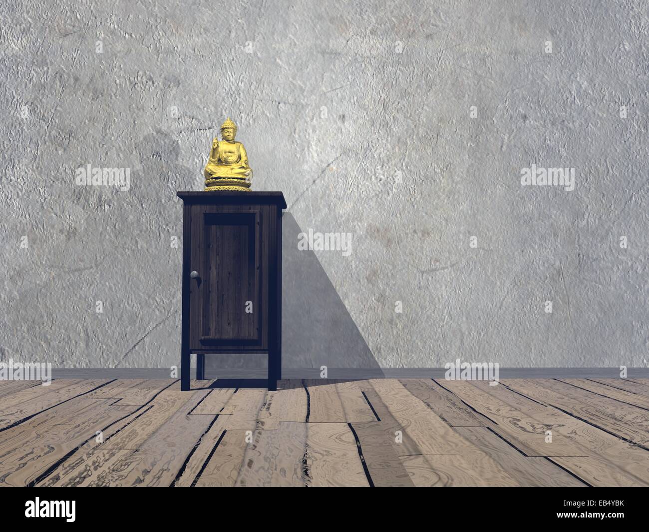 Religious room with Buddha on furniture - 3D render Stock Photo - Alamy