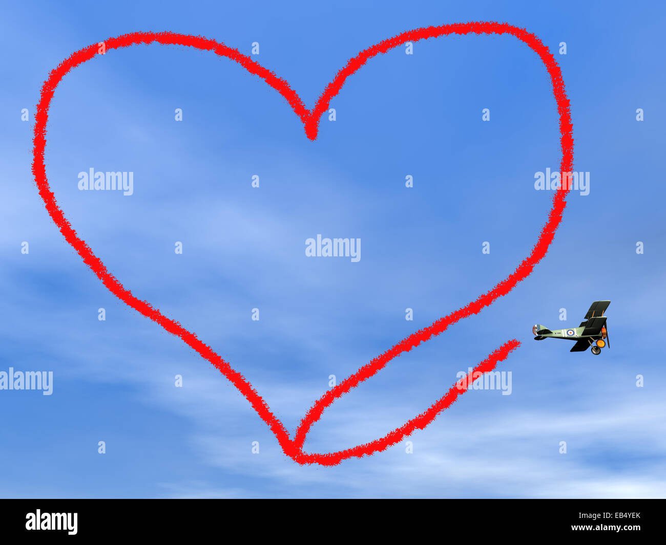 Red heart shape from biplan smoke for love - 3D render Stock Photo - Alamy