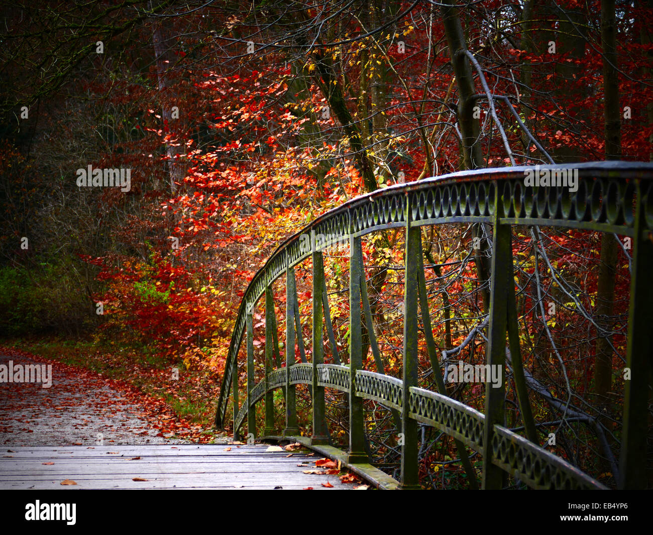 Abstract nostalgic metal bridge in Autumn scene Stock Photo - Alamy
