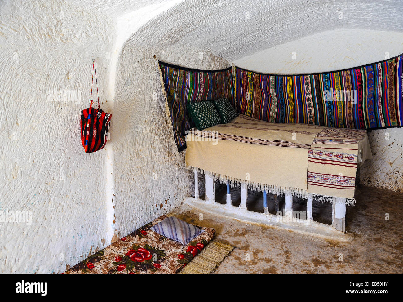 South of Tunisia, Matmata,interior of an ancient troglodyte cave berber ...