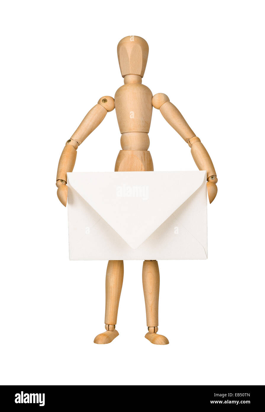 Wooden model dummy holding envelop Stock Photo - Alamy