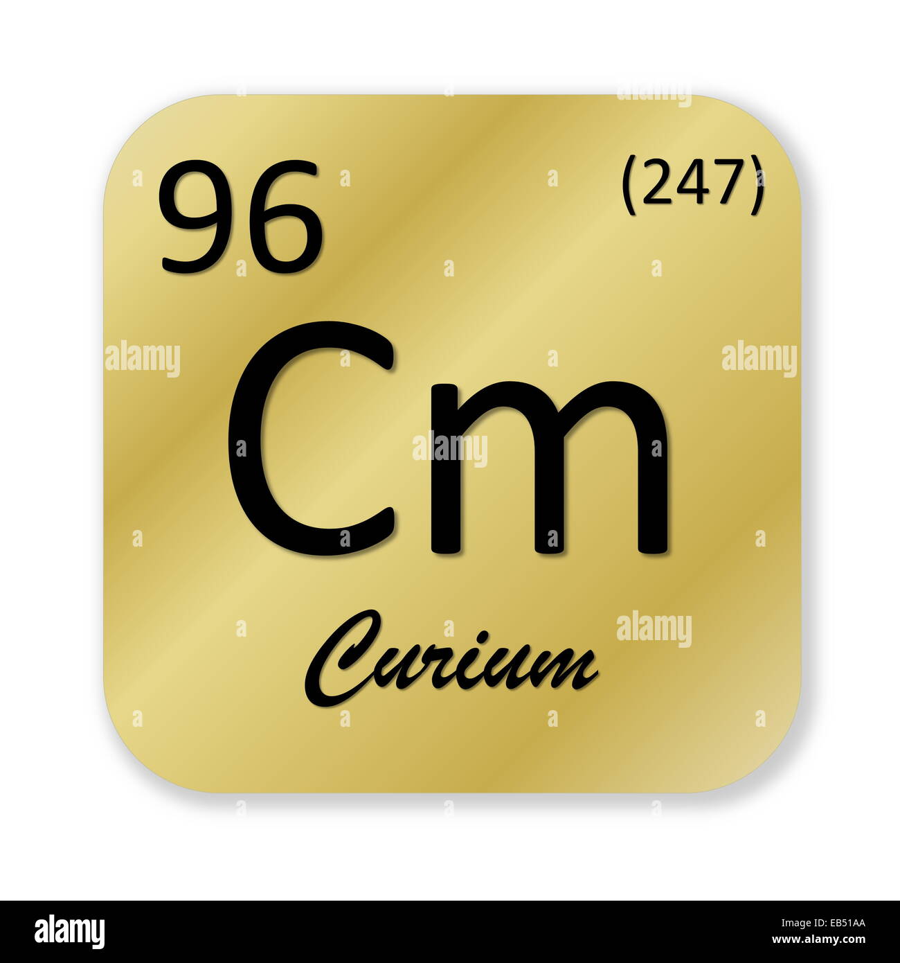 Black curium element into golden square shape isolated in white ...