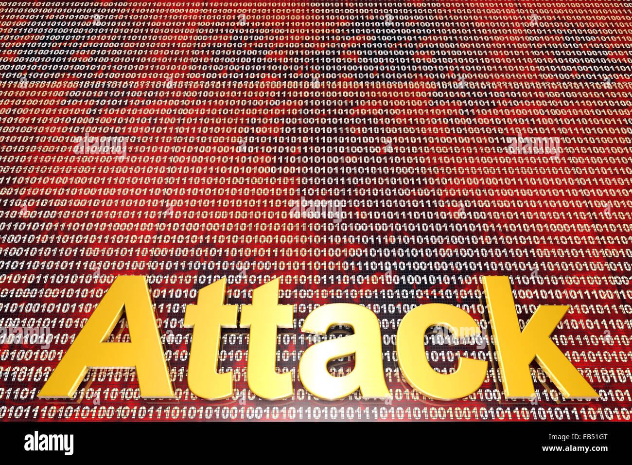 Digital attack on binary code in a cyberwar or hacking attack. 3D ...