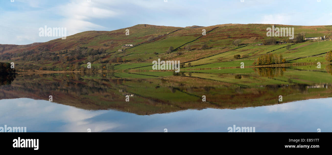 View north across Wet Sleddale Reservoir Shap Cumbria Lake District ...