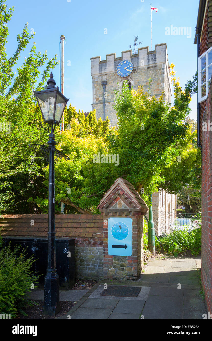 Petersfield St Peters Church Tower and footpath to Flora Twort Gallery ...