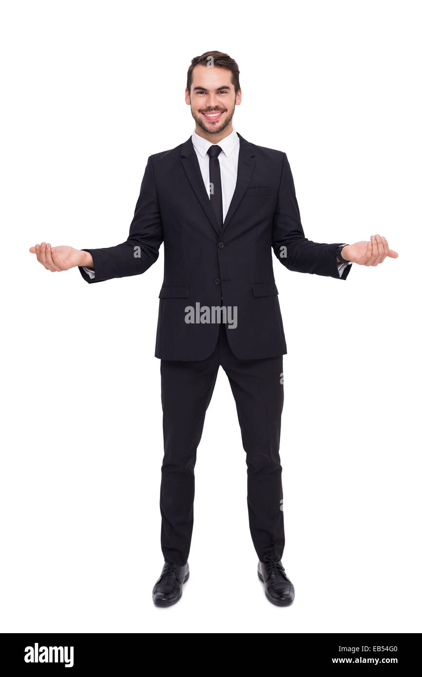 Happy businessman with his open hands Stock Photo - Alamy