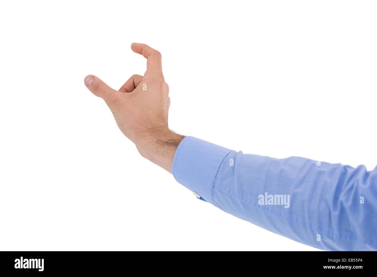 Businessman holding hand out in presentation Stock Photo - Alamy
