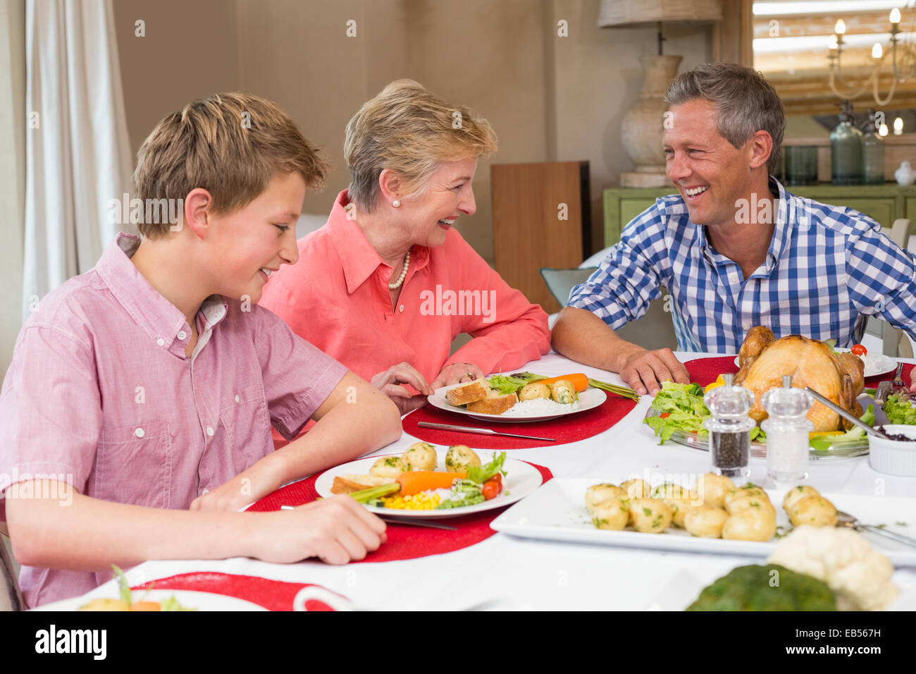 Smiling grandmother father and son at christmas dinner Stock Photo - Alamy