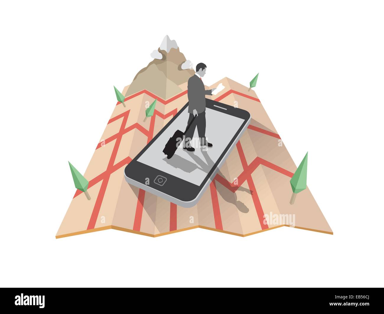 Businessman walking on smartphone on map Stock Vector Image & Art - Alamy