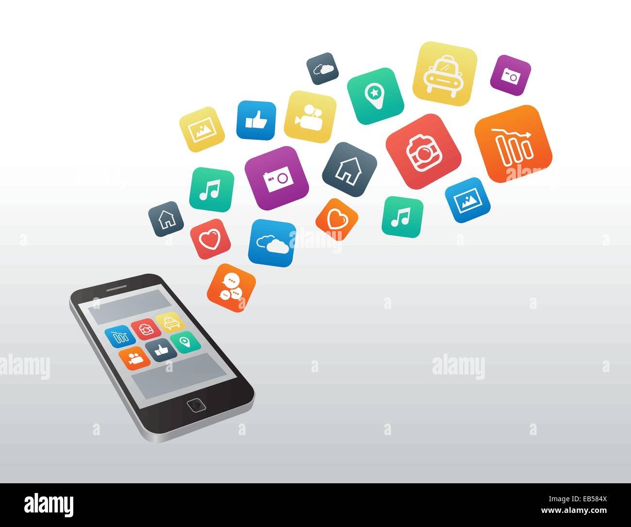 Apps icons floating from smartphone Stock Vector Image & Art - Alamy