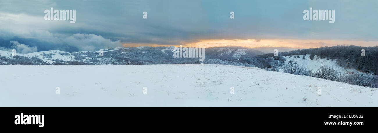 Winter landscape- panorama of winter mountains and icy forest Stock ...