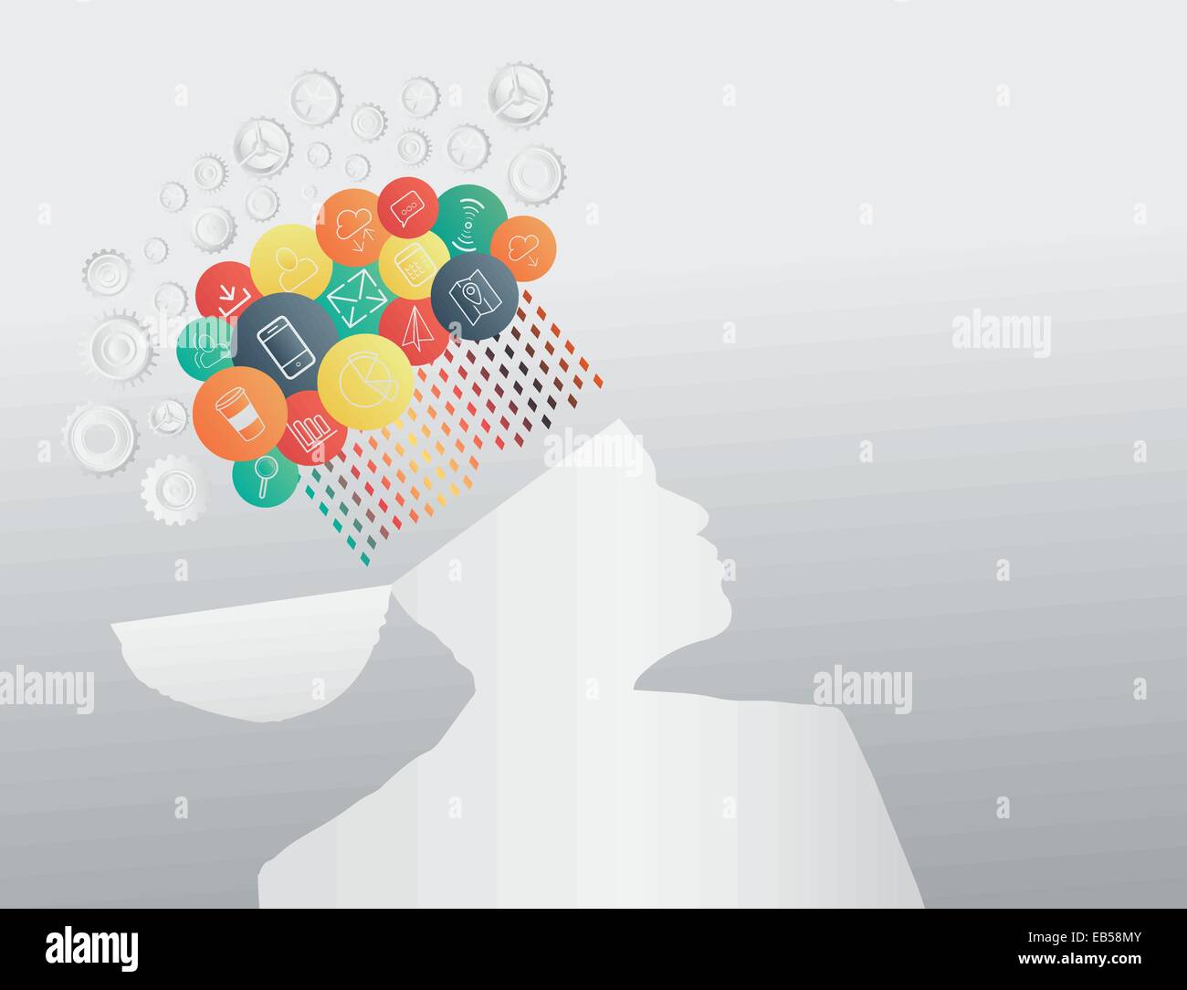 Man thinking about app icons and cogs Stock Vector Image & Art - Alamy